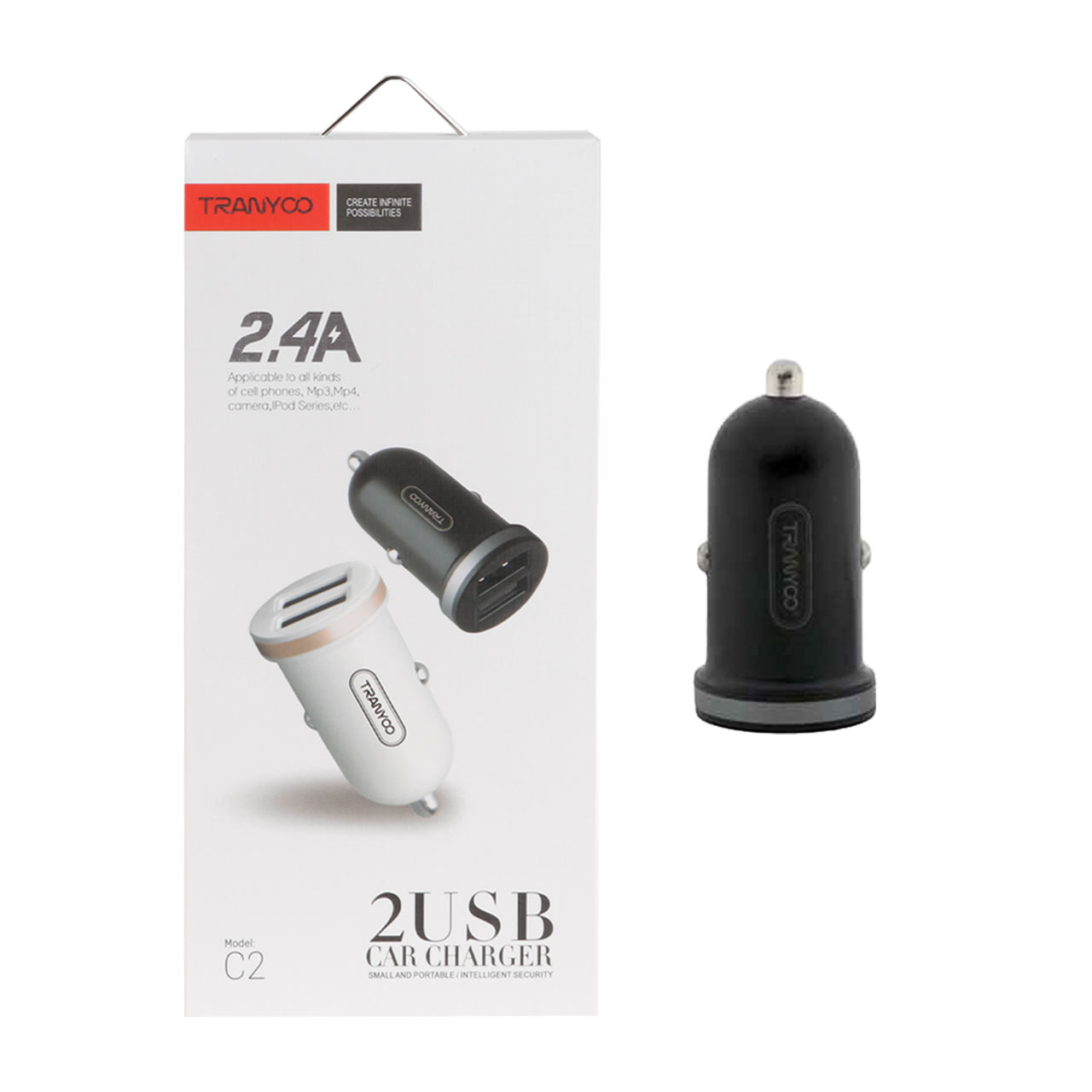 شارژر فندکی 12W فست دو پورت TRANYOO مدل C2 به همراه کابل شارژ Type-C - مشکی - فروشگاه - پنل ...