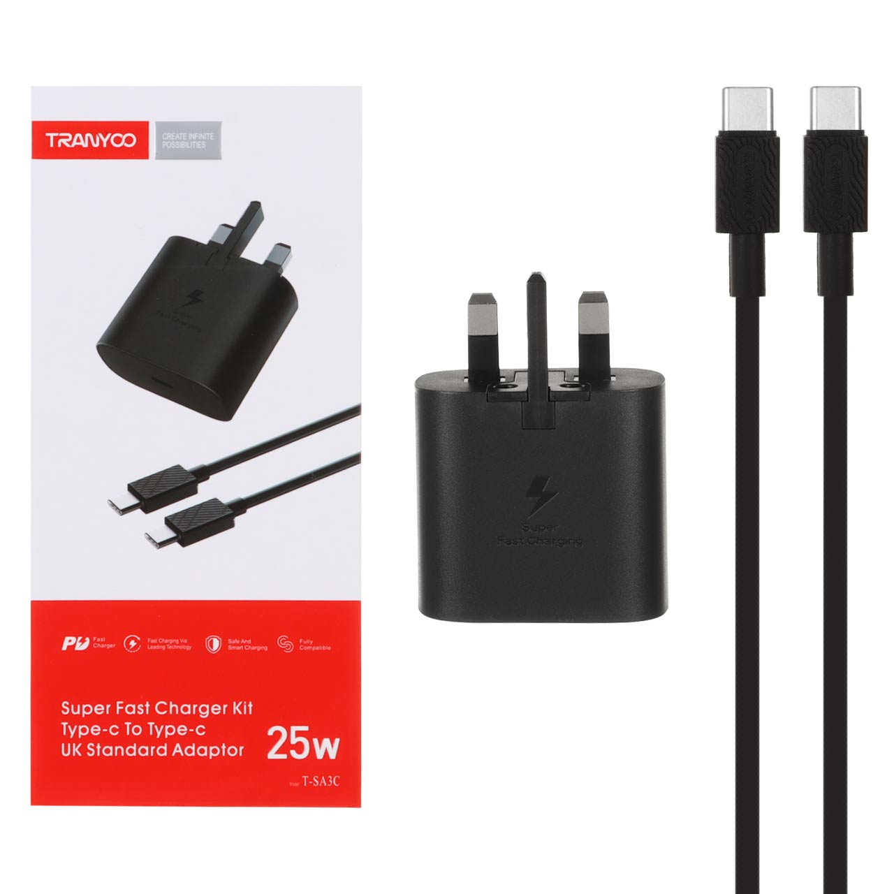 شارژر دیواری 25W فست و PD تک پورت Tranyoo مدل T-SA3C به همراه کابل شارژ ...