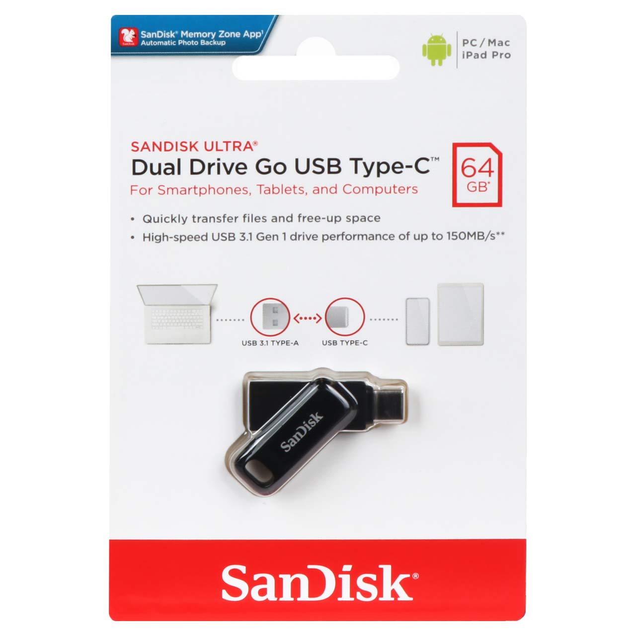 SanDisk Ultra Dual Drive Go USB Type-C USB3.1 Flash Memory-64GB ...