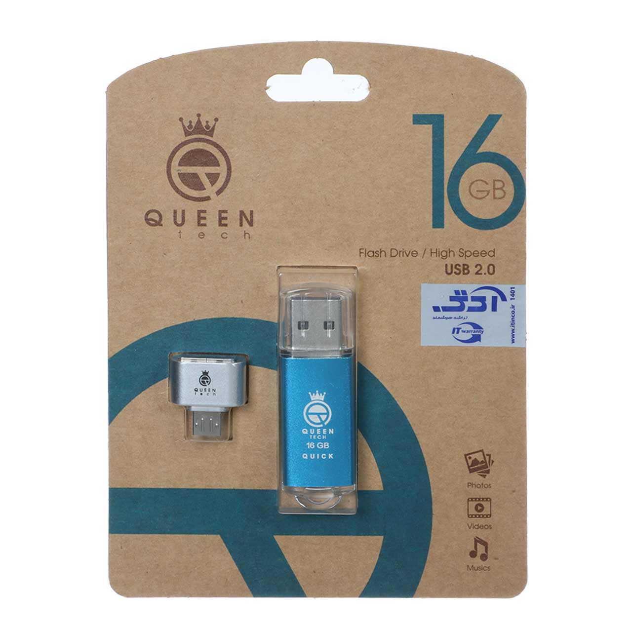 Queen tech-Quick Plus USB2.0+OTG Micro Usb Adapter Flash Memory Flash Memory-16GB آبی (گارانتی ...
