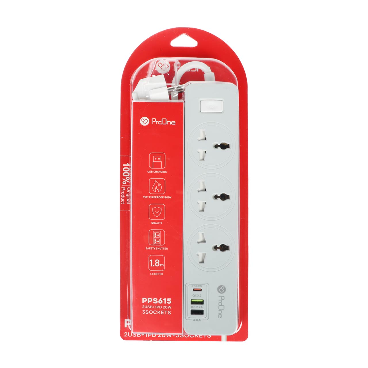 محافظ برق 3 خانه آنالوگ ProOne کلید دار1.8 متری مدل PPS615 - طوسی - فروشگاه - پنل فروشگاهی eways