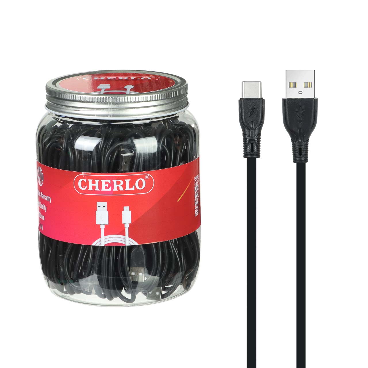 کابل شارژ 1.1 متری فست CHERLO Type-C - مشکی (بسته 40 عددی) - SMO ...