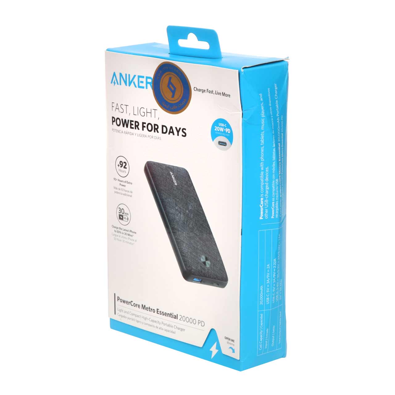 پاوربانک (PD و فست شارژ) Anker 20W 20000mAh مدل PowerCore Metro ...